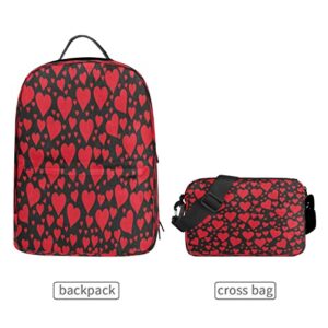 Women/Men Backpack Love Hearts Red and Black Bookbag College School Shoulder Bag Daypack Travel Rucksack for Youth