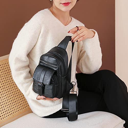 2023 Chest Bag for Women Crossbody Bag in Leather with Pockets Waterproof Sling Bag Trendy Shoulder Backpack for Travel