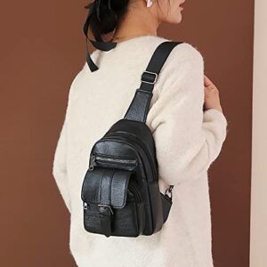 2023 Chest Bag for Women Crossbody Bag in Leather with Pockets Waterproof Sling Bag Trendy Shoulder Backpack for Travel