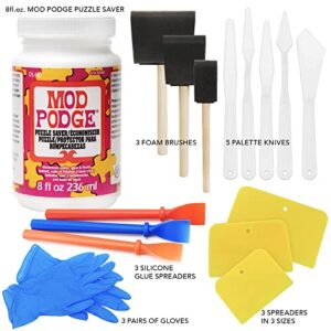 Mod Podge Puzzle Saver Glue Kit, Adhesive Brushes for Jigsaw Puzzles, Boards, Mats, Pixiss Accessory Kit with Glue Spreaders, Gloves, Brushes, Palette Knife Set