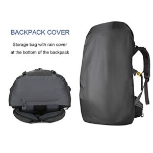 Bginuog Hiking Backpack 60L Waterproof Hiking Rucksack with Rain Cover for Camping Hiking Daypack (Black) (0395)