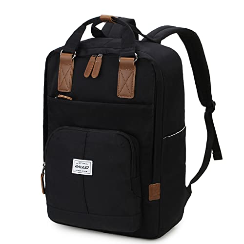 RAVUO Laptop Backpack Men Women, Water Resistant Vintage 15.6 inch School Back Pack College Bookbag Casual Daypack Travel Rucksack Black