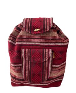 burgundy & tan , pinzon backpack , fashion backpack , woven , mexican backpack , school backpack , weekend , beach bag , boho bag , casual , daypack , coachella , mochila , made in mexico, red