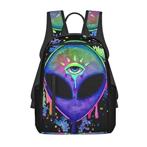 sweet tang durable polyester backpack alien trippy painting travel hiking daypack – big capacity multipurpose business anti-theft bookbag for men women girls boys