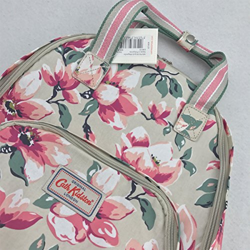 Cath Kidston Matt Oilcloth Multi Pocket Backpack Magnolia Pattern Stone Color Fitting 13" Laptop Rucksack