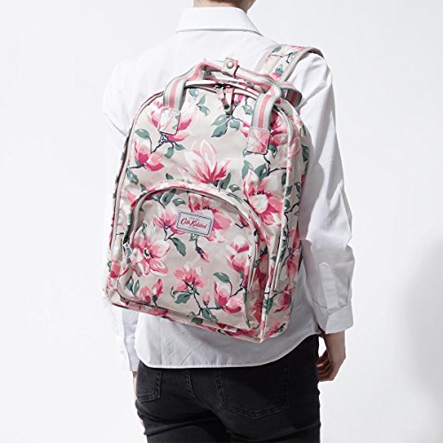 Cath Kidston Matt Oilcloth Multi Pocket Backpack Magnolia Pattern Stone Color Fitting 13" Laptop Rucksack