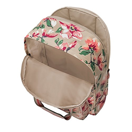 Cath Kidston Matt Oilcloth Multi Pocket Backpack Magnolia Pattern Stone Color Fitting 13" Laptop Rucksack