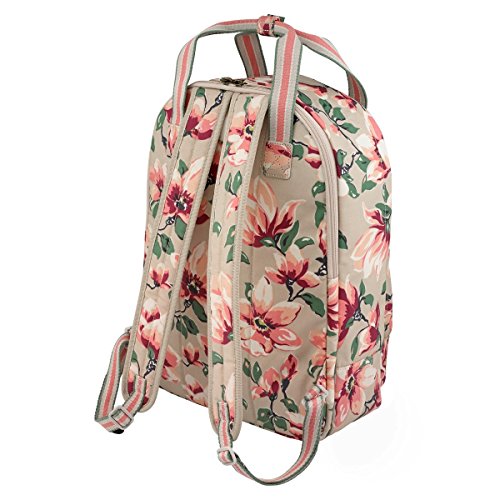 Cath Kidston Matt Oilcloth Multi Pocket Backpack Magnolia Pattern Stone Color Fitting 13" Laptop Rucksack