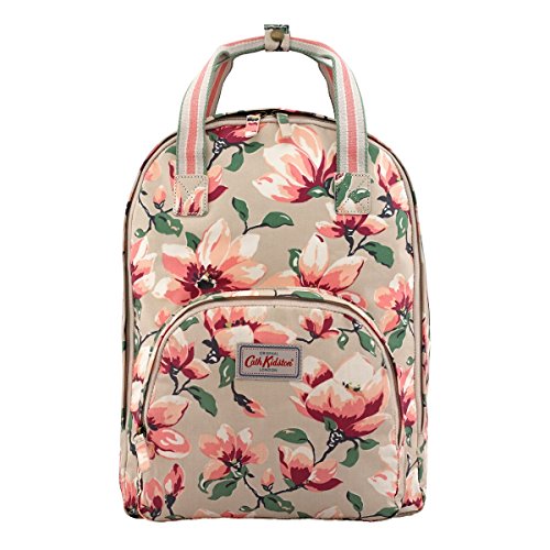 Cath Kidston Matt Oilcloth Multi Pocket Backpack Magnolia Pattern Stone Color Fitting 13" Laptop Rucksack