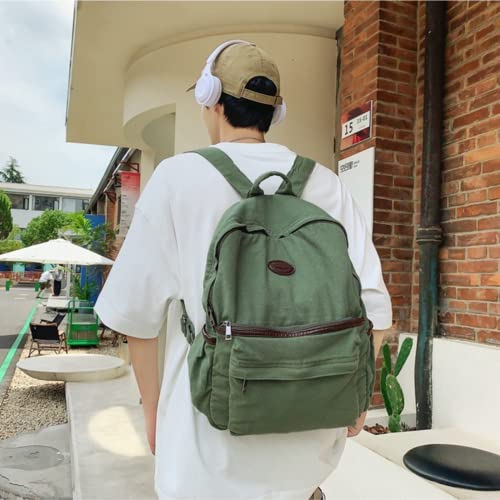 RRRWEI Vintage Casual Lightweight Canvas Backpack School Bag Travel Daypack Laptop Backpack ,Durable Rucksack,Travel Notebook Bag (green)