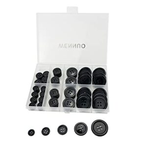 Wennuo 100Pcs Black Sewing Buttons,4-Hole Craft Buttons, 5 Sizes ,with Compartment Storage Box, Suitable for Sewing,Suit Coat Shirt Buttons，DIY Decoration (Black)