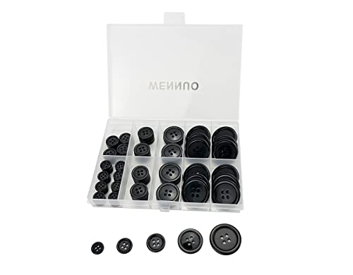 Wennuo 100Pcs Black Sewing Buttons,4-Hole Craft Buttons, 5 Sizes ,with Compartment Storage Box, Suitable for Sewing,Suit Coat Shirt Buttons，DIY Decoration (Black)