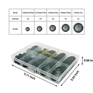 Wennuo 100Pcs Black Sewing Buttons,4-Hole Craft Buttons, 5 Sizes ,with Compartment Storage Box, Suitable for Sewing,Suit Coat Shirt Buttons，DIY Decoration (Black)