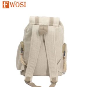 Fwosi Handmade Beige Laptop Backpack - Pure Hemp Bookbag for School, Day Hiking & Travel - Lightweight, Multi-Pocket, 5 Compartments for Books, Purse, Wallet, Everyday Accessories - Crafts from Nepal