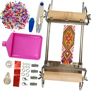 hobbyworker the second generation adjustable bead loom kit with seed beads,large eye curved beading needle,bead funnel tray,lobster clasp,open ring and bead mat for jewelry making kit