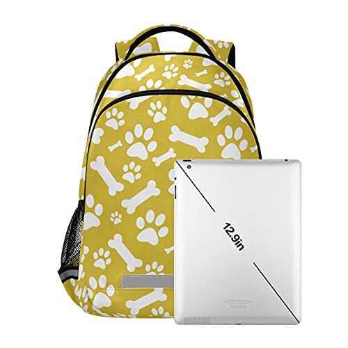 Dog Paw Prints Yellow Backpacks Travel Laptop Daypack School Book Bag for Men Women Teens Kids