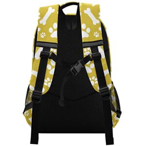 Dog Paw Prints Yellow Backpacks Travel Laptop Daypack School Book Bag for Men Women Teens Kids