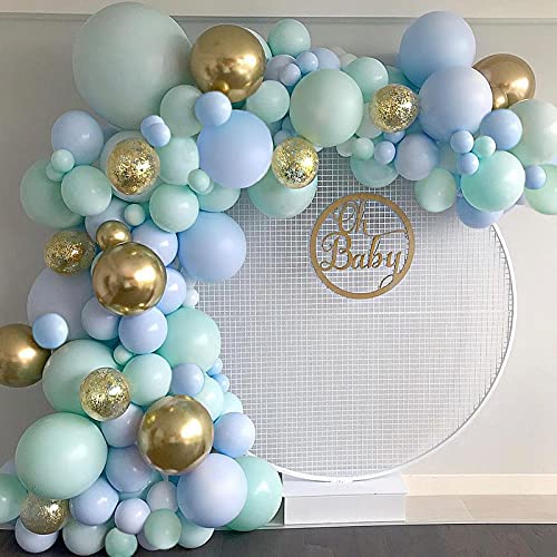 Futureferry Blue and Green Gold Balloon Garland Arch Kit-126Pcs Mint Green Balloon Blue Balloon Confetti Gold Metallic Balloons for Wedding Baby Shower Birthday Graduation Party Decoration