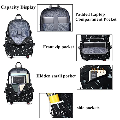 Kids Backpack for Boys Teen Travel Bag with USB Charging Port Geometric Pattern School Bag Middle School Students Bookbags