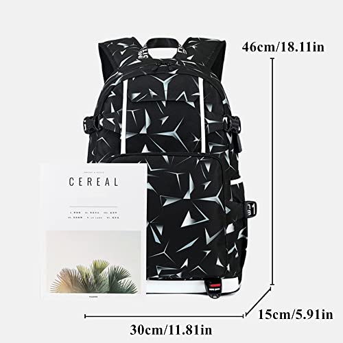 Kids Backpack for Boys Teen Travel Bag with USB Charging Port Geometric Pattern School Bag Middle School Students Bookbags