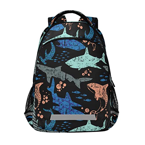 Blue Whale Ocean School Backpacks with Chest Strap for Teens Boys Girls,Lightweight Student Bookbags 17 Inch, Underwater Casual Daypack Schoolbags