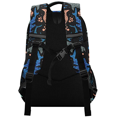 Blue Whale Ocean School Backpacks with Chest Strap for Teens Boys Girls,Lightweight Student Bookbags 17 Inch, Underwater Casual Daypack Schoolbags