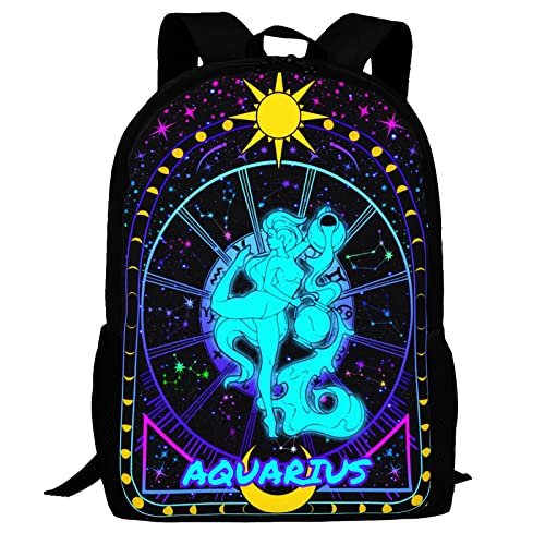 17IN Aquarius Backpack Constellations Printed Backpack Travel Laptop Backpack Lightweight Bags