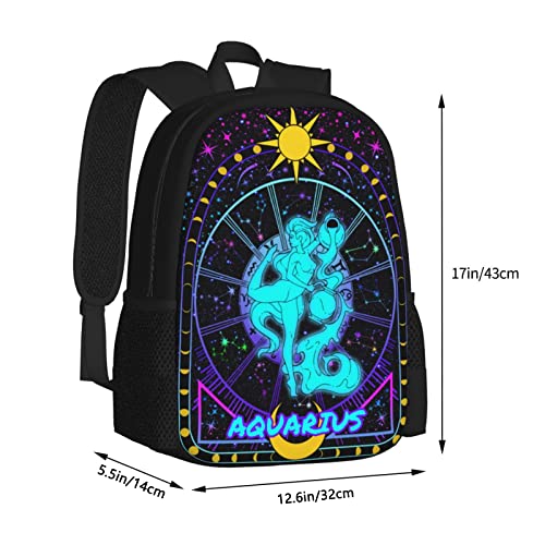 17IN Aquarius Backpack Constellations Printed Backpack Travel Laptop Backpack Lightweight Bags