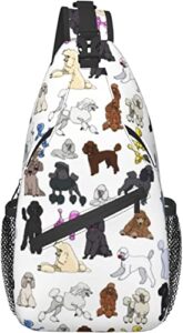 sling backpack fashion crossbody shoulder bags-poodles white chest bag casual daypack for men women