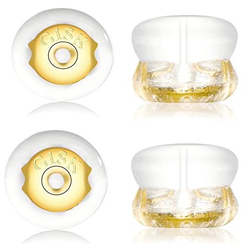 Earring Backs,18K Gold Silicone Earring Backs for Studs /Droopy Ears,Locking Secure Earring Backs for Heavy Earring,No-Irritate Hypoallergenice Soft Clear Earring Backs for Adults&Kids