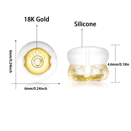 Earring Backs,18K Gold Silicone Earring Backs for Studs /Droopy Ears,Locking Secure Earring Backs for Heavy Earring,No-Irritate Hypoallergenice Soft Clear Earring Backs for Adults&Kids