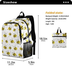 Kigai Cute Honey Bees Backpack for Men Women,22L Casual Hiking Travel Back Pack Lightweight Waterproof Durable Foldable Backpack