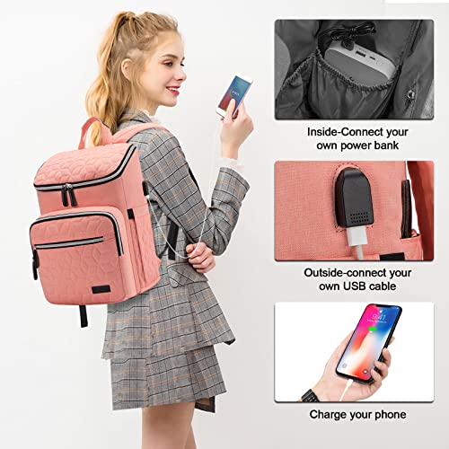 Orvilly 15.6in Laptop Backpack Purse for Women, Stylish College School Travel Casual Daypack Bookbag, Work Shopping Bag Light Weight For Men Girls Boys Student Netbook-Peach