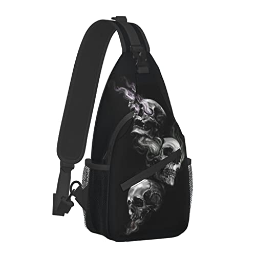 Heisin Black Skull Shoulder Chest Casual Bags Crossbody Sling Backpack With Adjustable Strap Daypack For Men And Women Travel Hiking Climbing Rucksack One Size