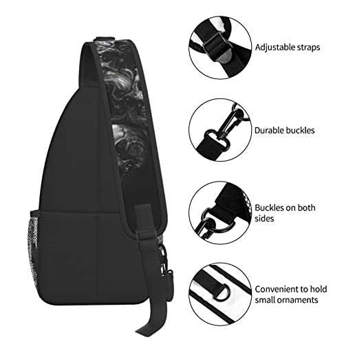 Heisin Black Skull Shoulder Chest Casual Bags Crossbody Sling Backpack With Adjustable Strap Daypack For Men And Women Travel Hiking Climbing Rucksack One Size