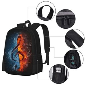 FREE LION Kids Music Backpack for Boys Girls Fire and Water Musical Guitar Bookbags Elementary Middle High School Bag Large Capacity 17 inch Big Student Backpack for School and Travel