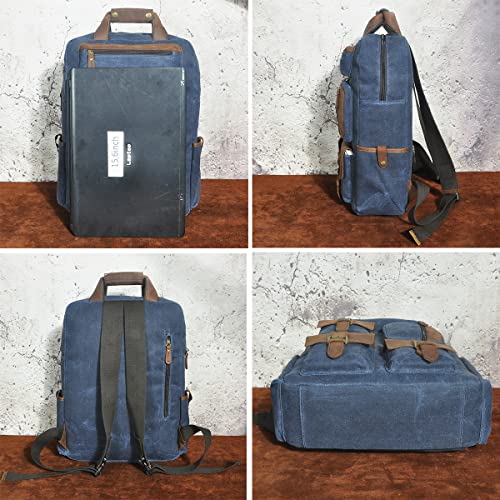 Handadsume Water Resistant Canvas + Leather Large Travel Backpack Rucksack Knapsack Laptop School Bag For Men FB1170 (The Blue)