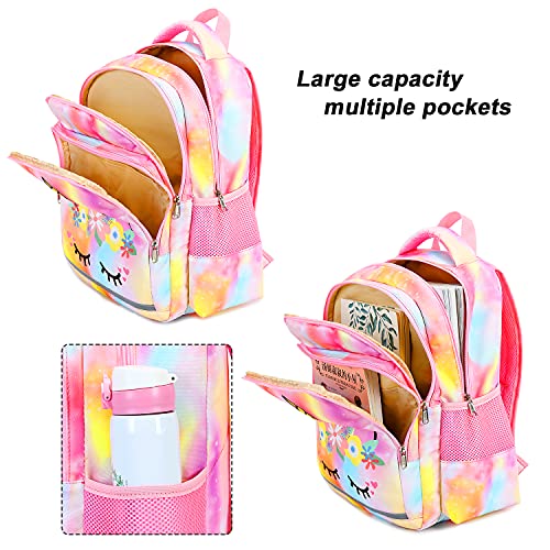 Girls Backpack for Kids Preschool Backpack with Lunch Box Kindergartern School Bookbags Set (Rainbow Unicorn)