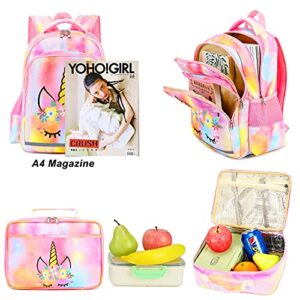 Girls Backpack for Kids Preschool Backpack with Lunch Box Kindergartern School Bookbags Set (Rainbow Unicorn)