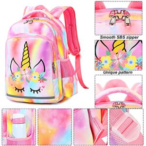 Girls Backpack for Kids Preschool Backpack with Lunch Box Kindergartern School Bookbags Set (Rainbow Unicorn)