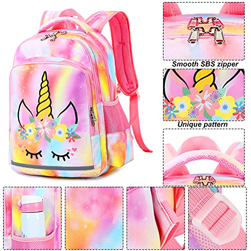 Girls Backpack for Kids Preschool Backpack with Lunch Box Kindergartern School Bookbags Set (Rainbow Unicorn)