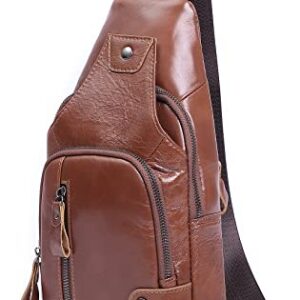 COSZEA Genuine Leather Crossbody Chest Bag Casual Shoulder Sling Bag Travel Hiking Backpacks (Brown)