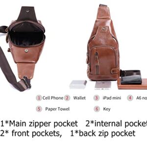 COSZEA Genuine Leather Crossbody Chest Bag Casual Shoulder Sling Bag Travel Hiking Backpacks (Brown)