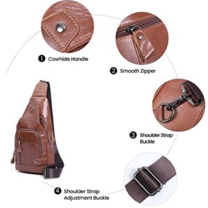 COSZEA Genuine Leather Crossbody Chest Bag Casual Shoulder Sling Bag Travel Hiking Backpacks (Brown)