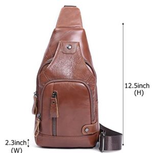 COSZEA Genuine Leather Crossbody Chest Bag Casual Shoulder Sling Bag Travel Hiking Backpacks (Brown)