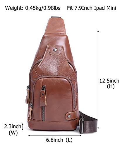 COSZEA Genuine Leather Crossbody Chest Bag Casual Shoulder Sling Bag Travel Hiking Backpacks (Brown)