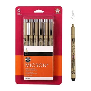 sakura pigma 50033 micron blister card ink pen set, black, 003 black 6ct