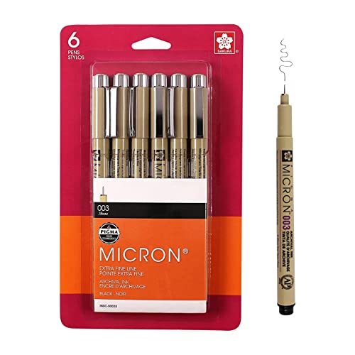 Sakura Pigma 50033 Micron Blister Card Ink Pen Set, Black, 003 Black 6CT