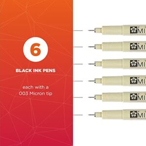 Sakura Pigma 50033 Micron Blister Card Ink Pen Set, Black, 003 Black 6CT