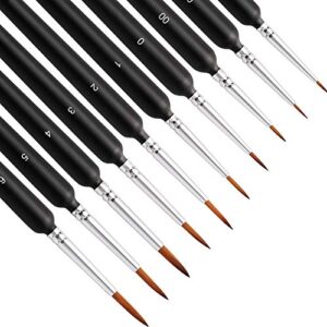 10pcs miniature paint brushes, detail fine tip paint brushes set with ergonomic handle – suitable for acrylic painting, oil, watercoloring, face, nail, scale model painting, line drawing